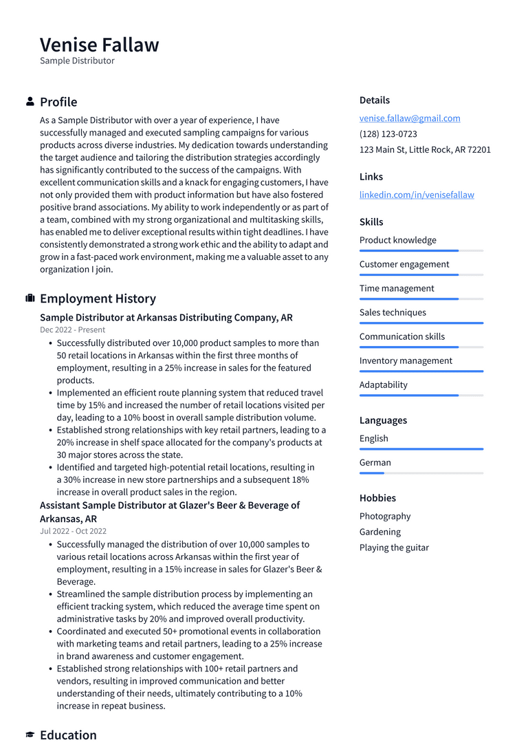 Costco Sample Distributor Resume Examples | ResumeCat