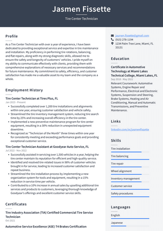 Costco Tire Center Technician Resume Examples | ResumeCat