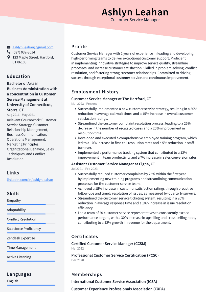 Top 18 Customer Service Manager Resume Objective Examples