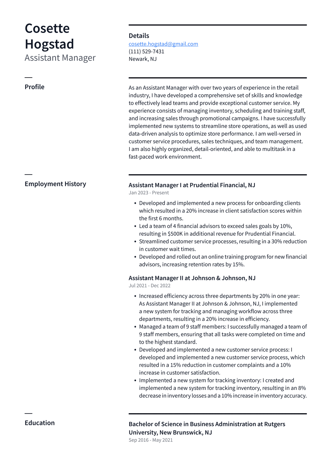 CVS Assistant Manager Resume Examples | ResumeCat