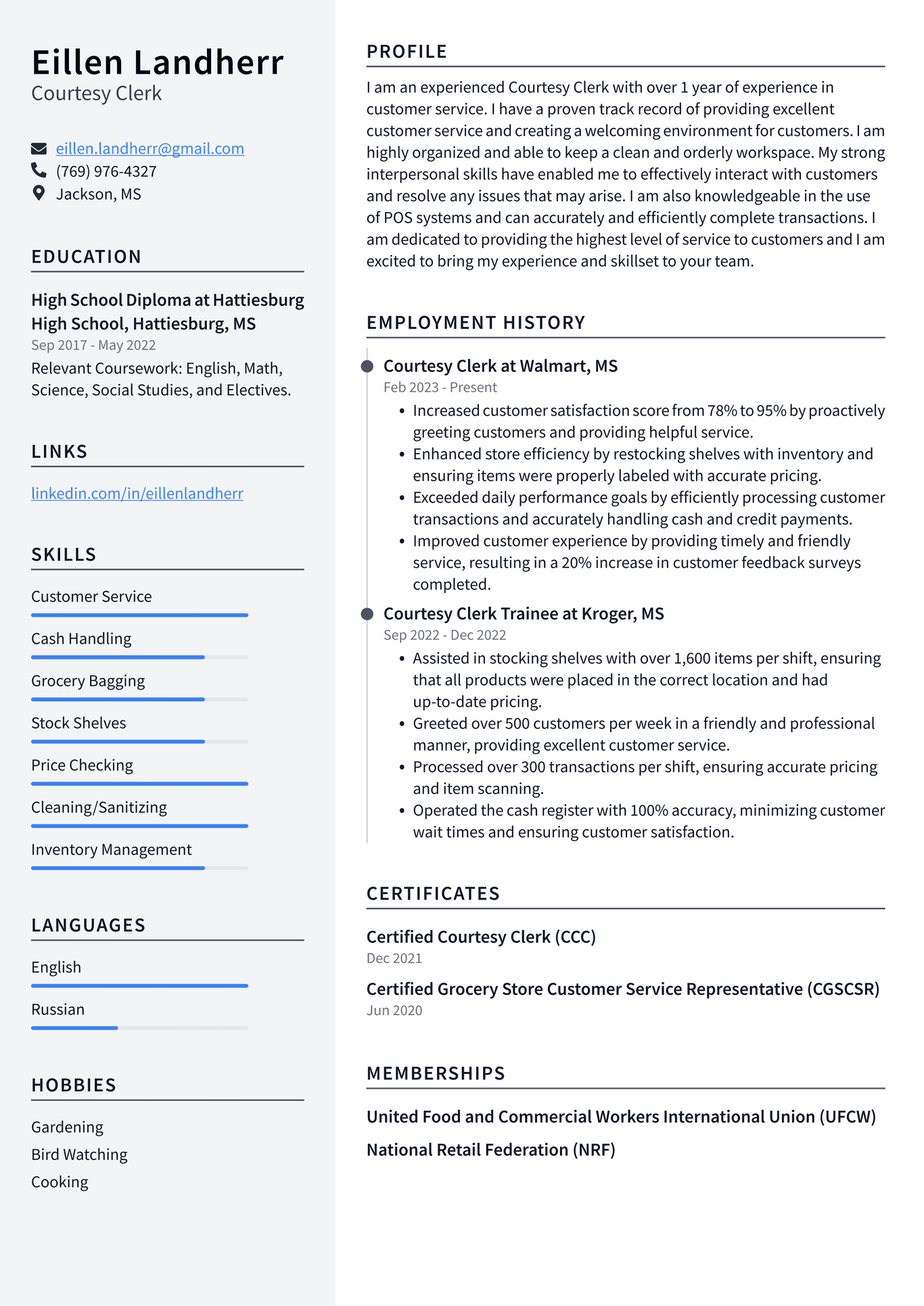 CVS Courtesy Clerk Resume Examples | ResumeCat