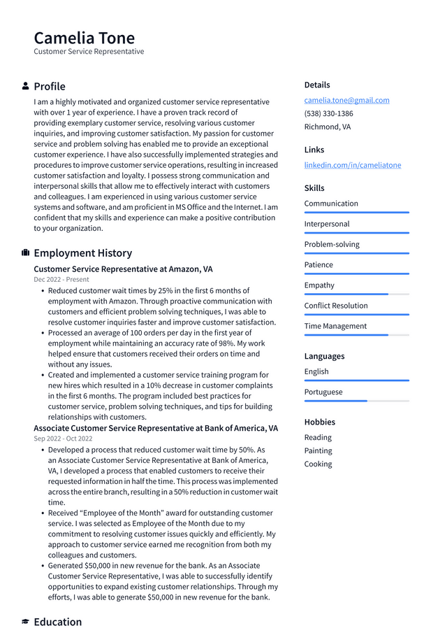 CVS Customer Service Representative Resume Examples