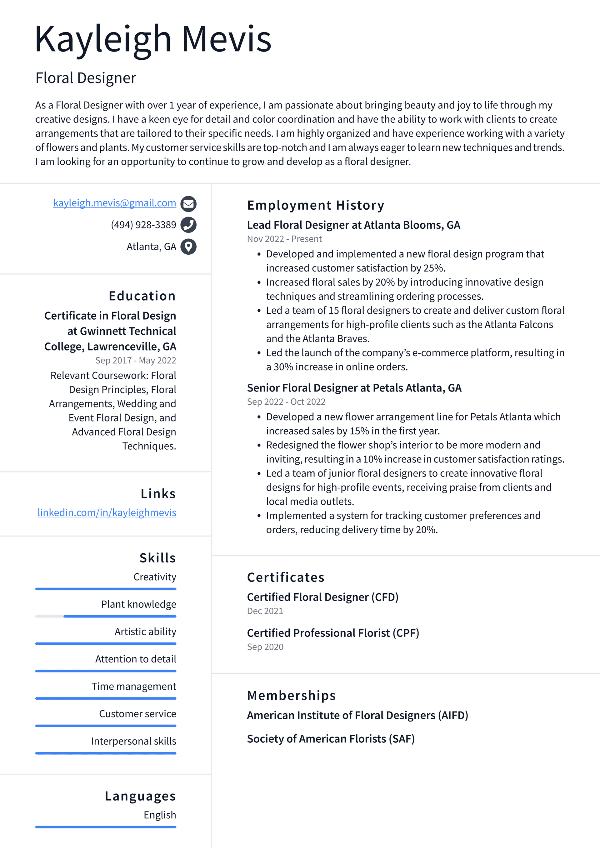 CVS Floral Designer Resume Examples | ResumeCat