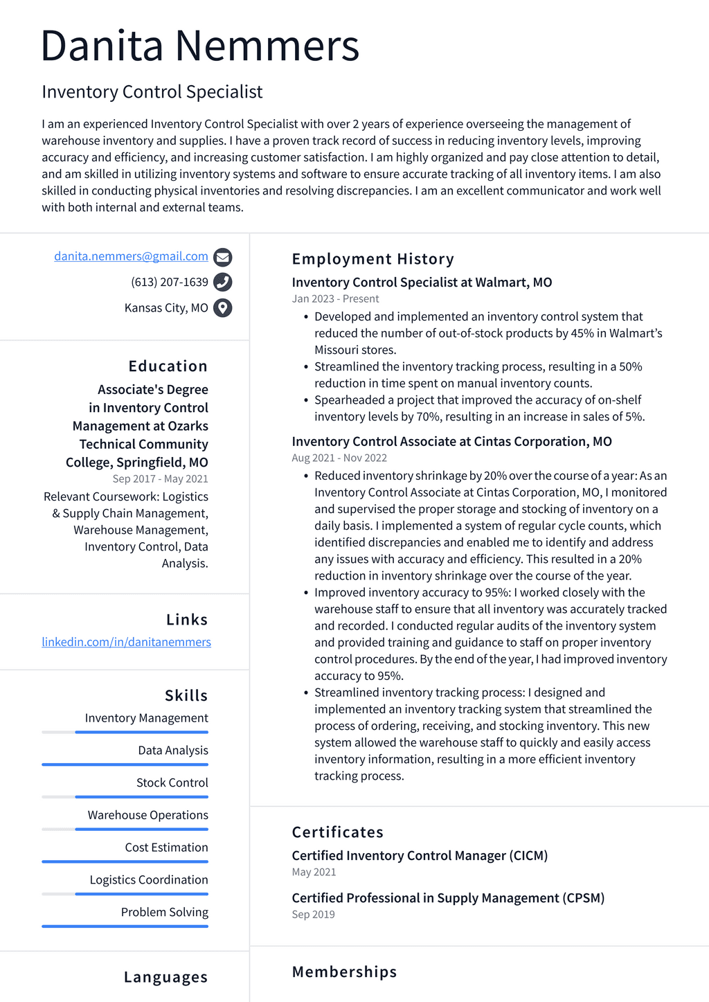CVS Inventory Control Specialist Resume Examples | ResumeCat