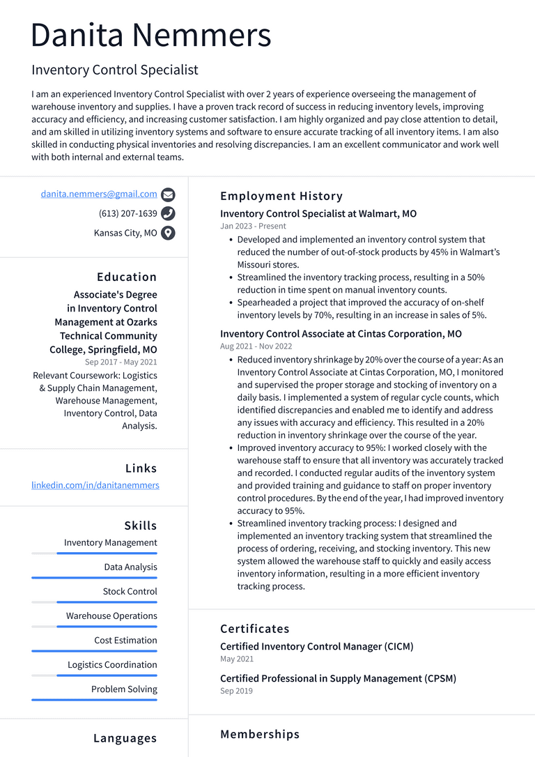 CVS Inventory Control Specialist Resume Examples | ResumeCat