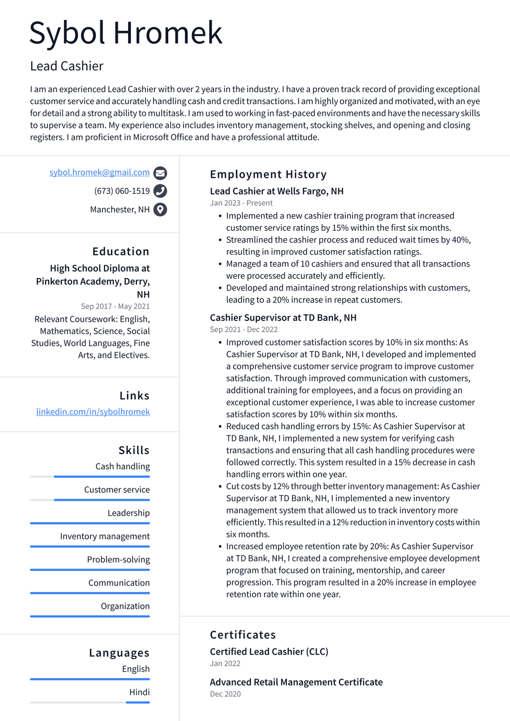 CVS Lead Cashier Resume Examples | ResumeCat