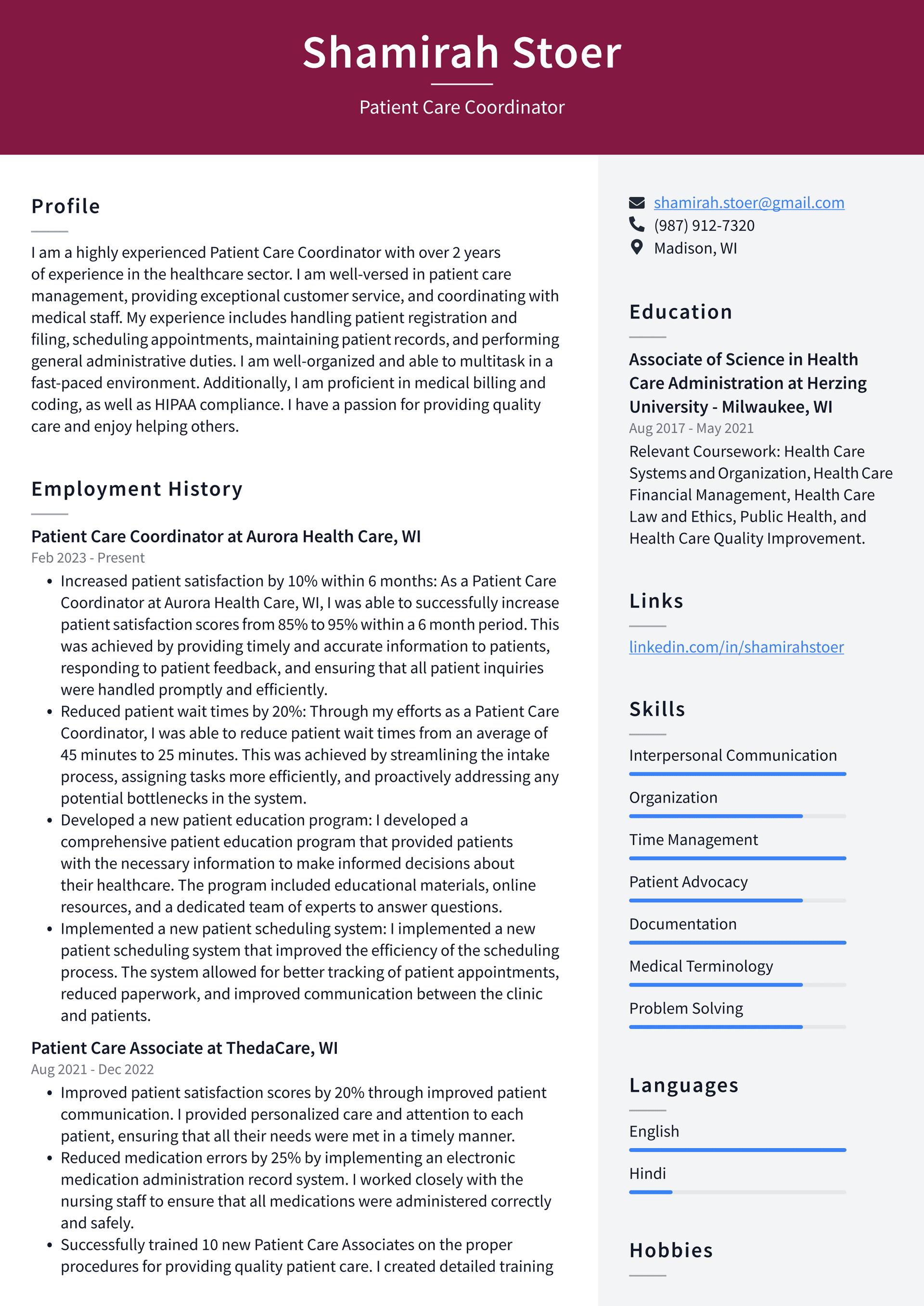CVS Patient Care Coordinator Resume Examples | ResumeCat