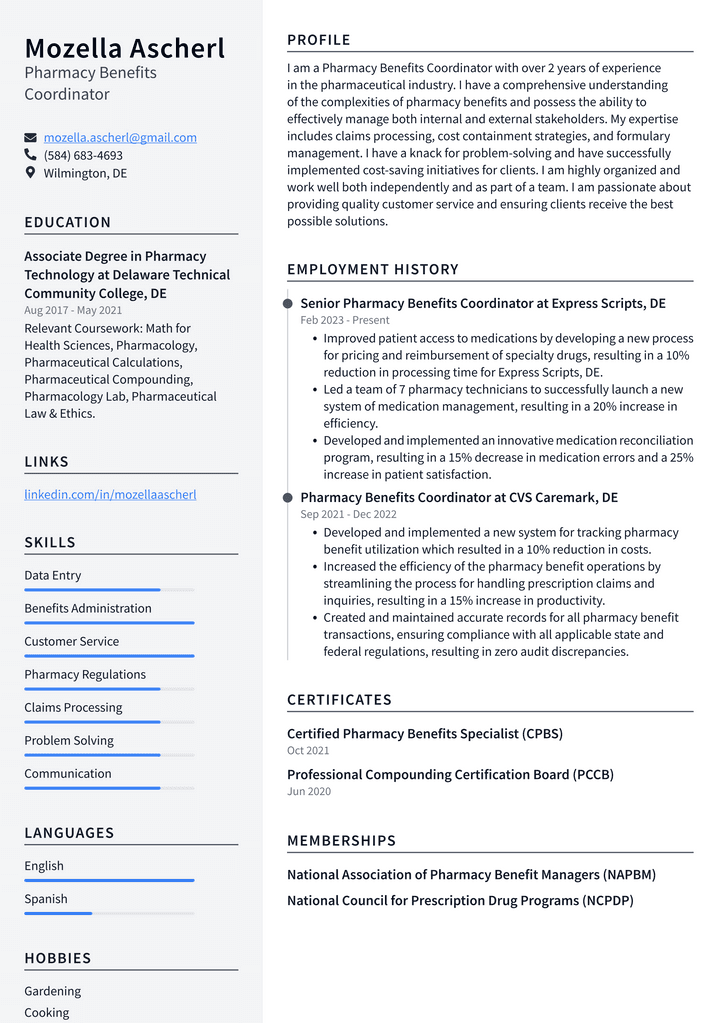 CVS Pharmacy Benefits Coordinator Resume Examples