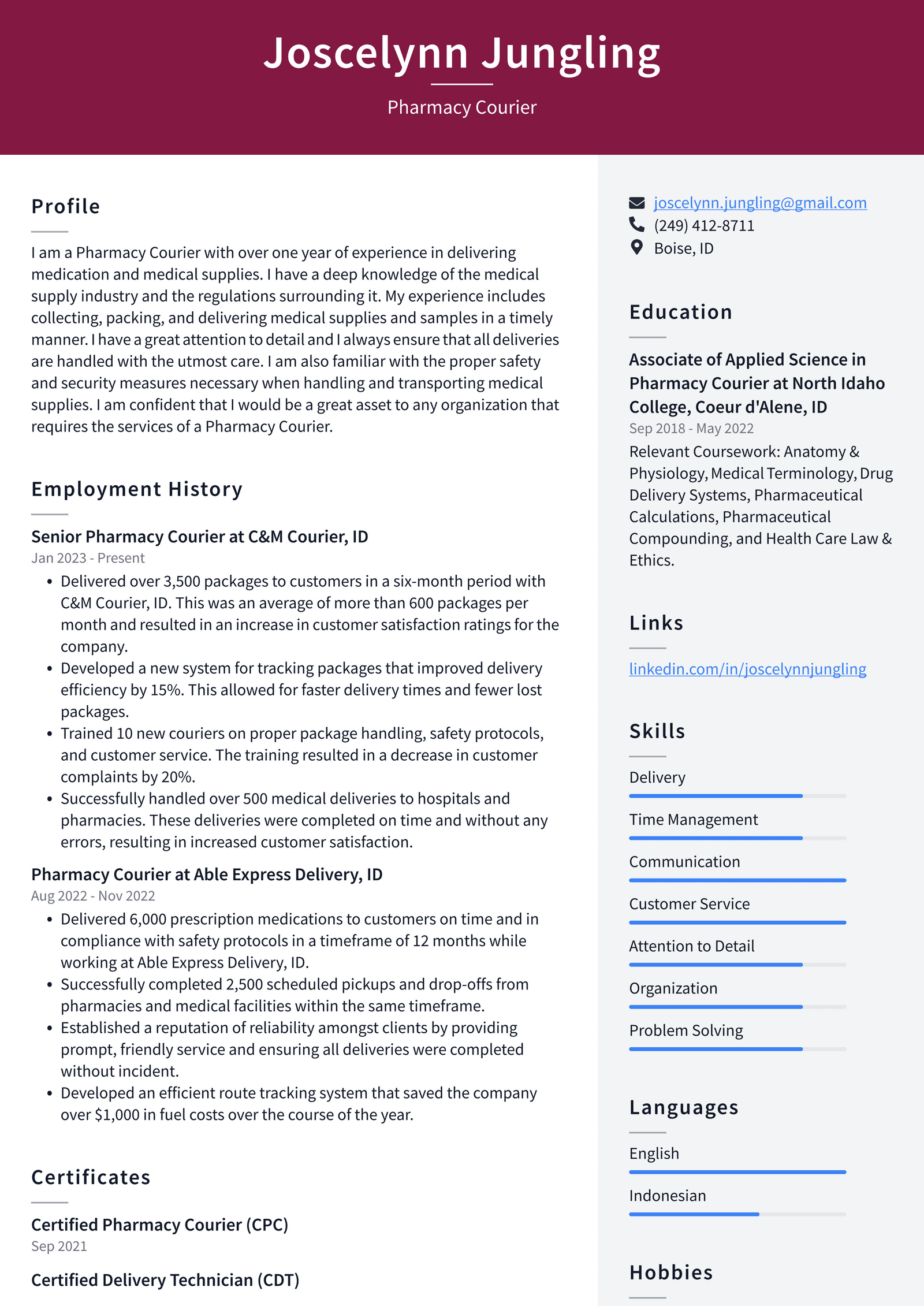 CVS Pharmacy Courier Resume Examples | ResumeCat