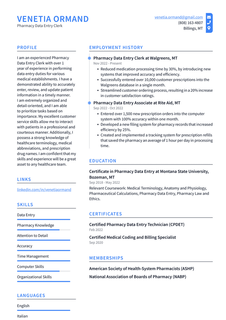 CVS Pharmacy Data Entry Clerk Resume Examples | ResumeCat