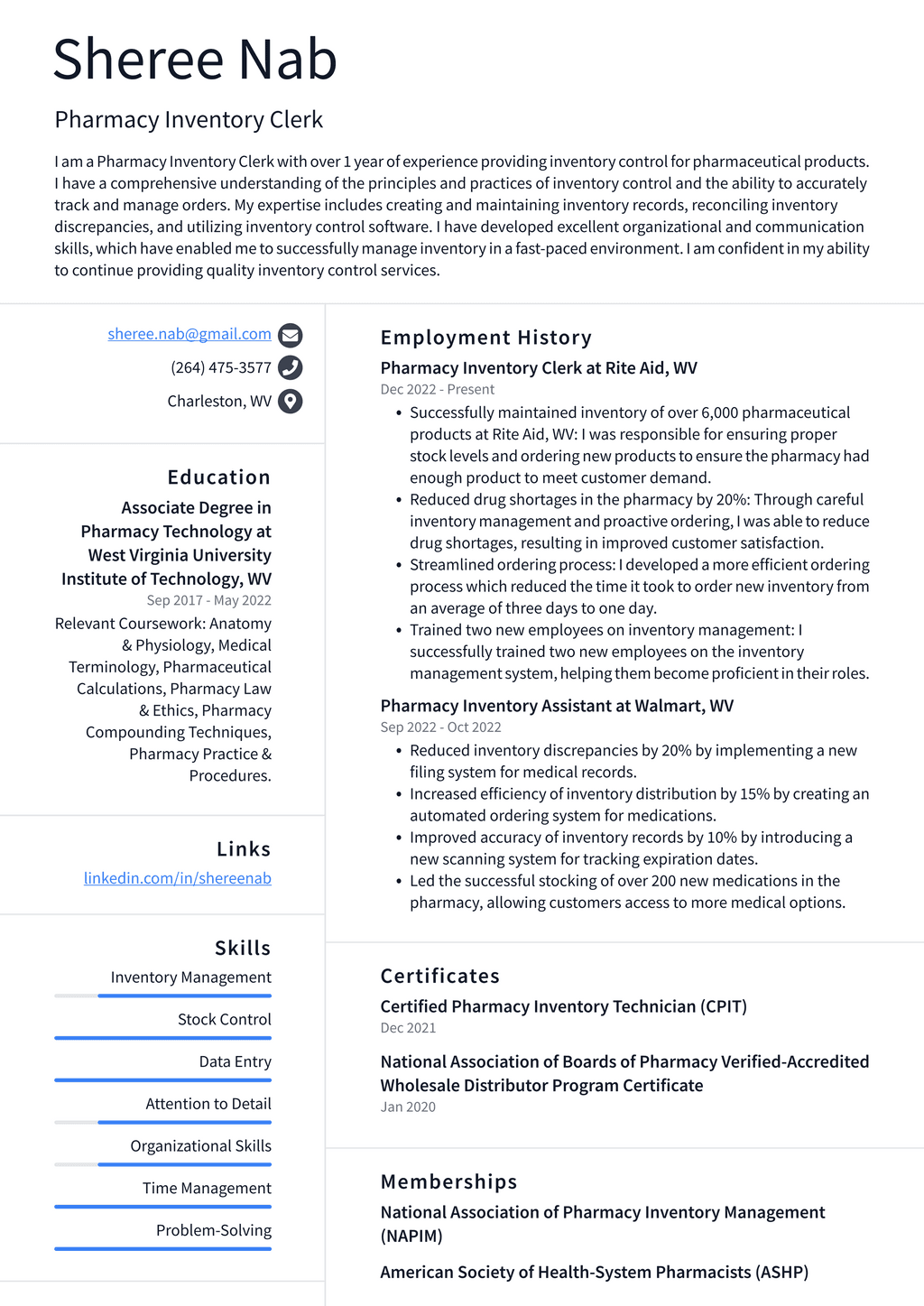 CVS Pharmacy Inventory Clerk Resume Examples | ResumeCat