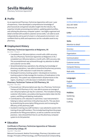 CVS Pharmacy Technician Apprentice Resume Examples