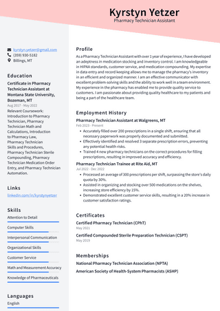 CVS Pharmacy Technician Assistant Resume Examples