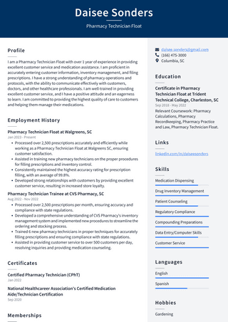 CVS Pharmacy Technician Float Resume Examples | ResumeCat