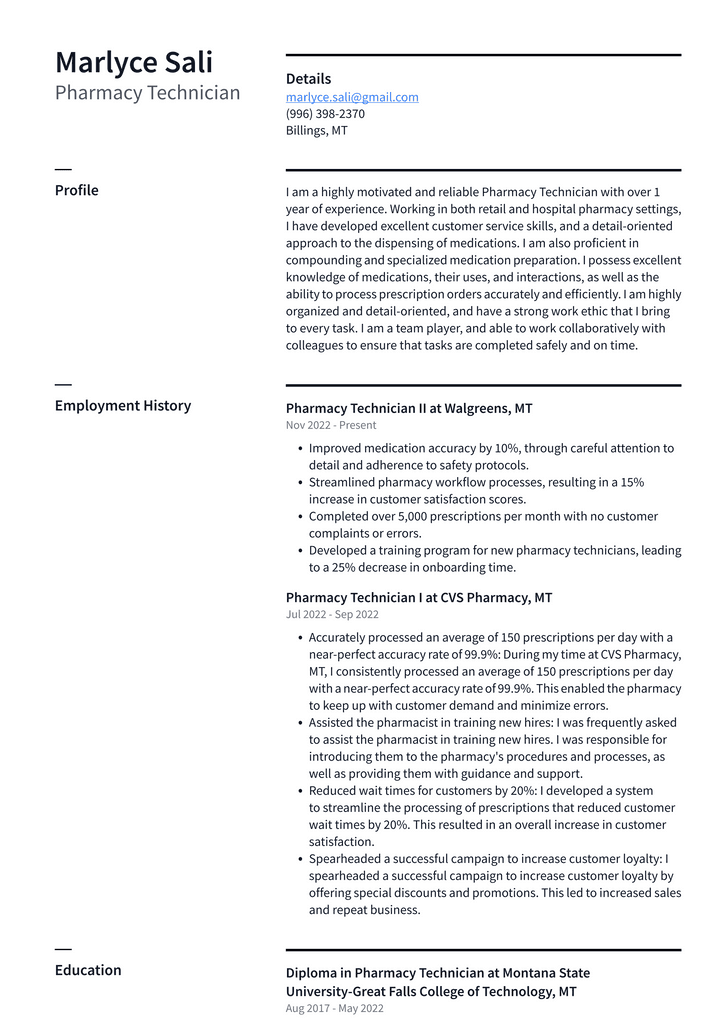 CVS Pharmacy Technician Resume Examples | ResumeCat