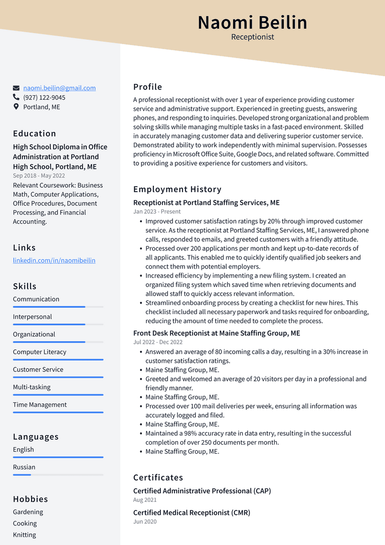 Cvs Receptionist Resume Examples | Resumecat