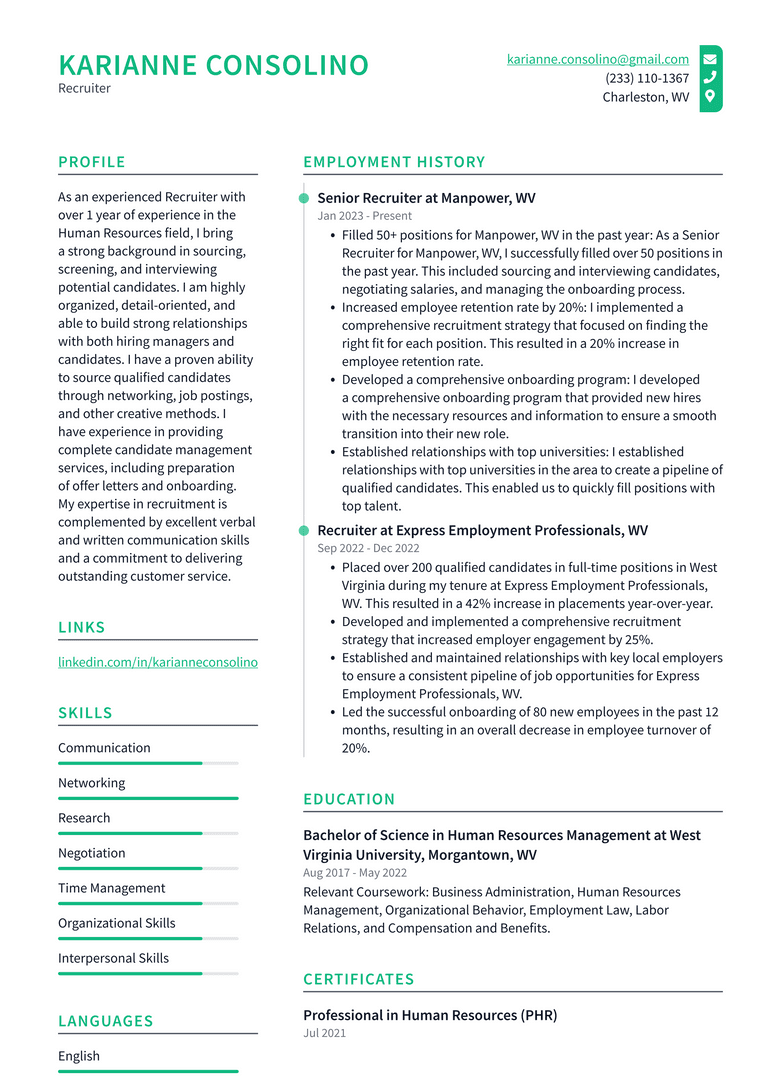 CVS Recruiter Resume Examples | ResumeCat