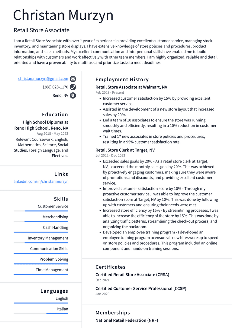 CVS Retail Store Associate Resume Examples | ResumeCat