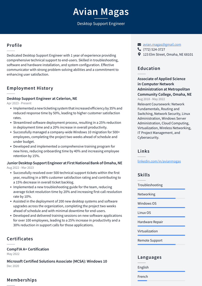 Top 16 Desktop Support Engineer Resume Objective Examples