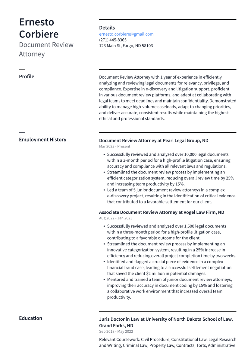 Top 18 Document Review Attorney Resume Objective Examples