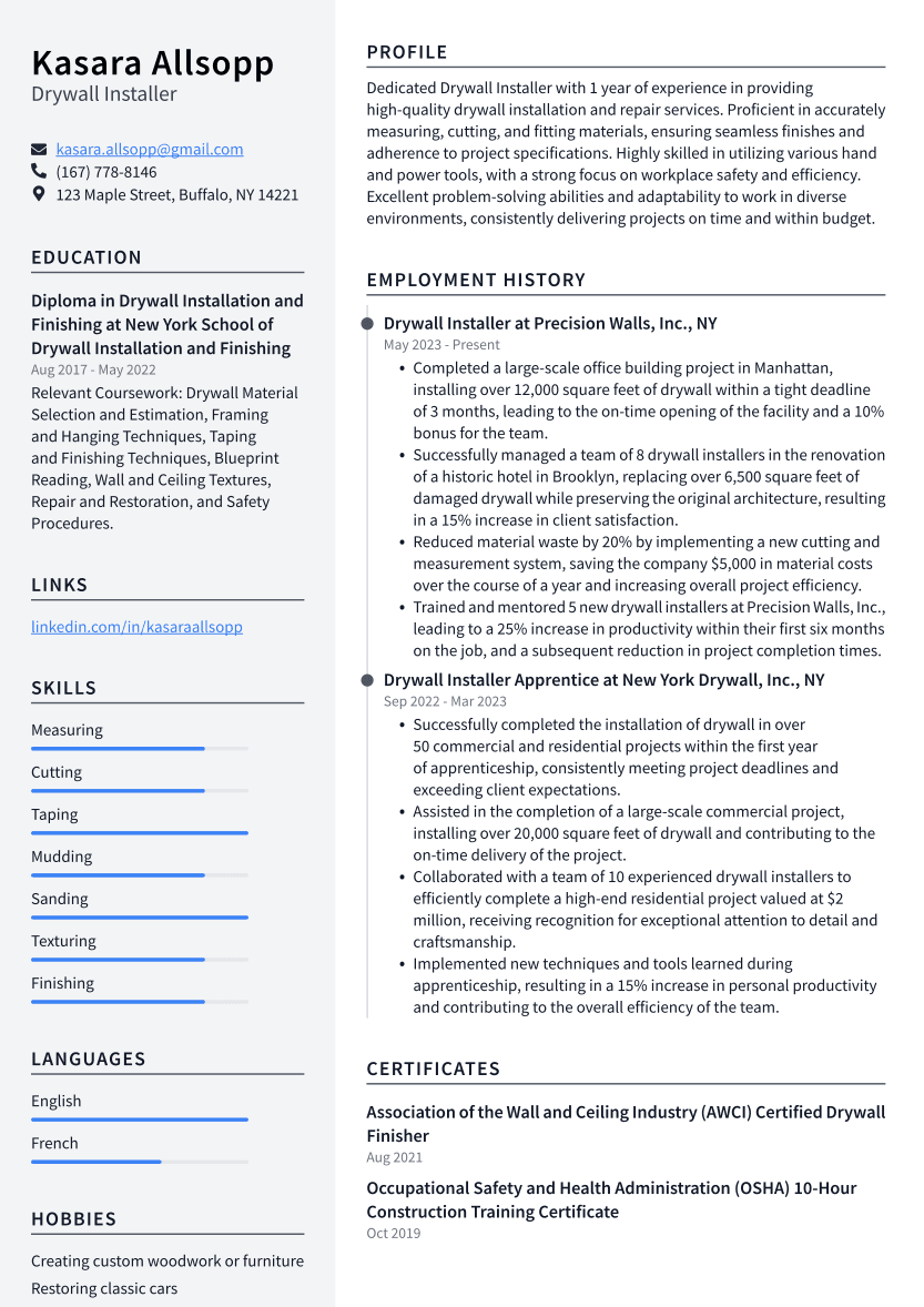 Top 18 Drywall Installer Resume Objective Examples Top 18 Drywall Installer Resume Objective Examples
