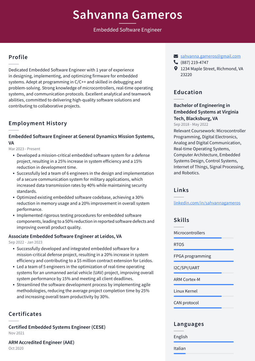 Embedded Software Engineer Cover Letter Samples And Templates