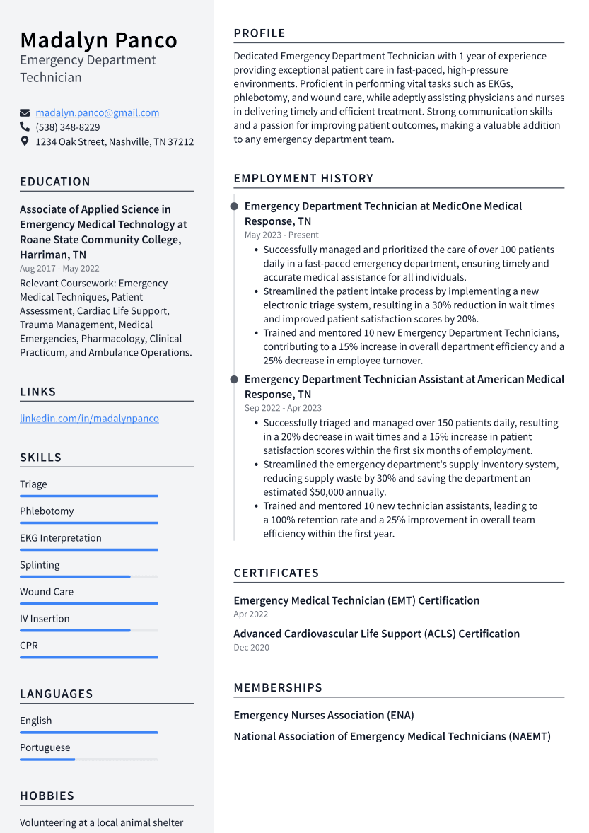 Top 18 Emergency Department Technician Resume Objective Examples