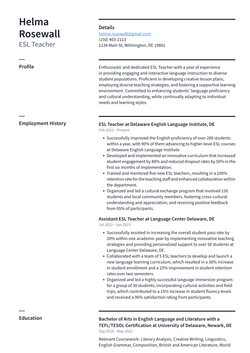 Top 16 ESL Teacher Resume Objective Examples ResumeCat