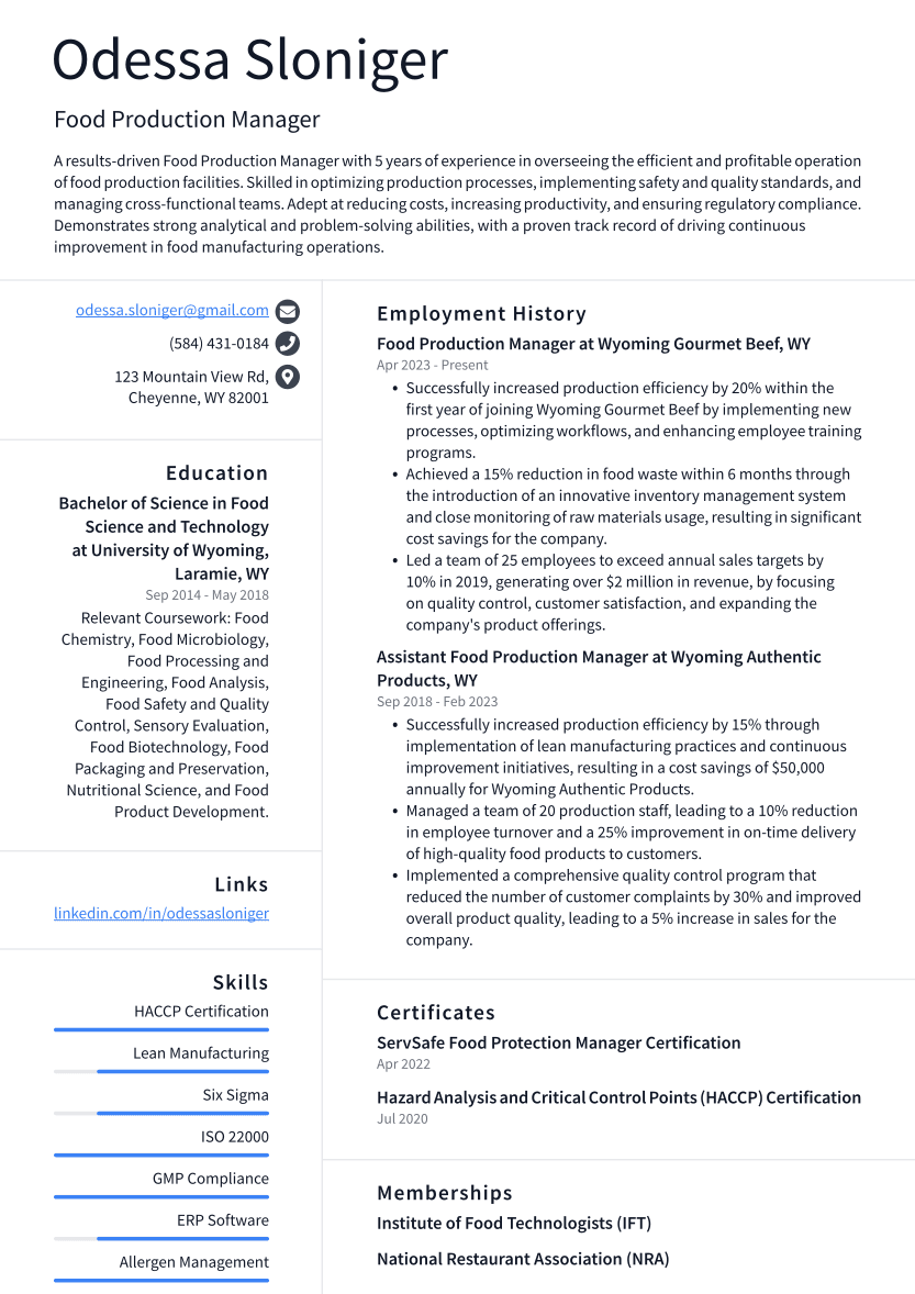 Top 18 Food Production Manager Resume Objective Examples