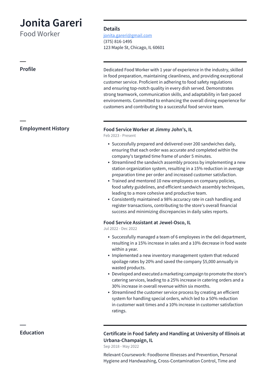 Top 16 Food Worker Resume Objective Examples ResumeCat