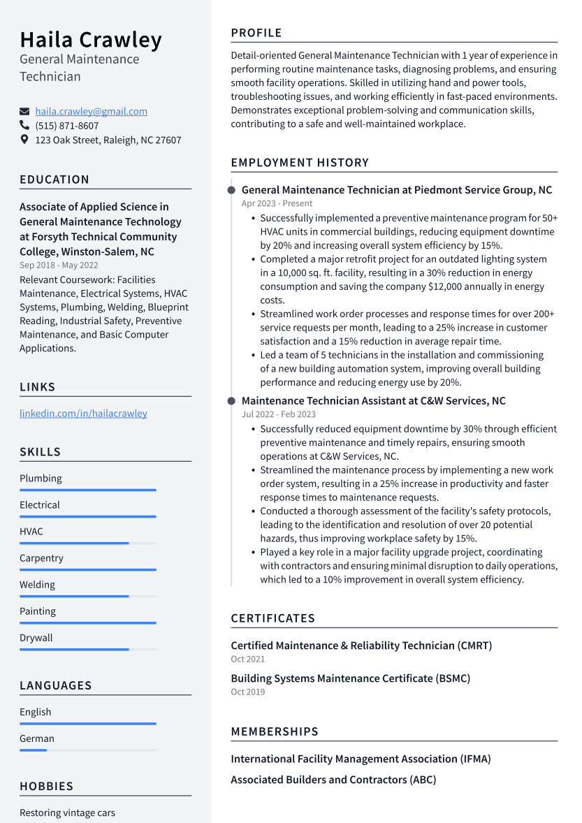 Top 16 General Maintenance Technician Resume Objective Examples