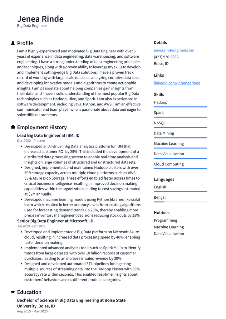 Google Big Data Engineer Resume Examples | ResumeCat Google Big Data Engineer Resume Examples | ResumeCat