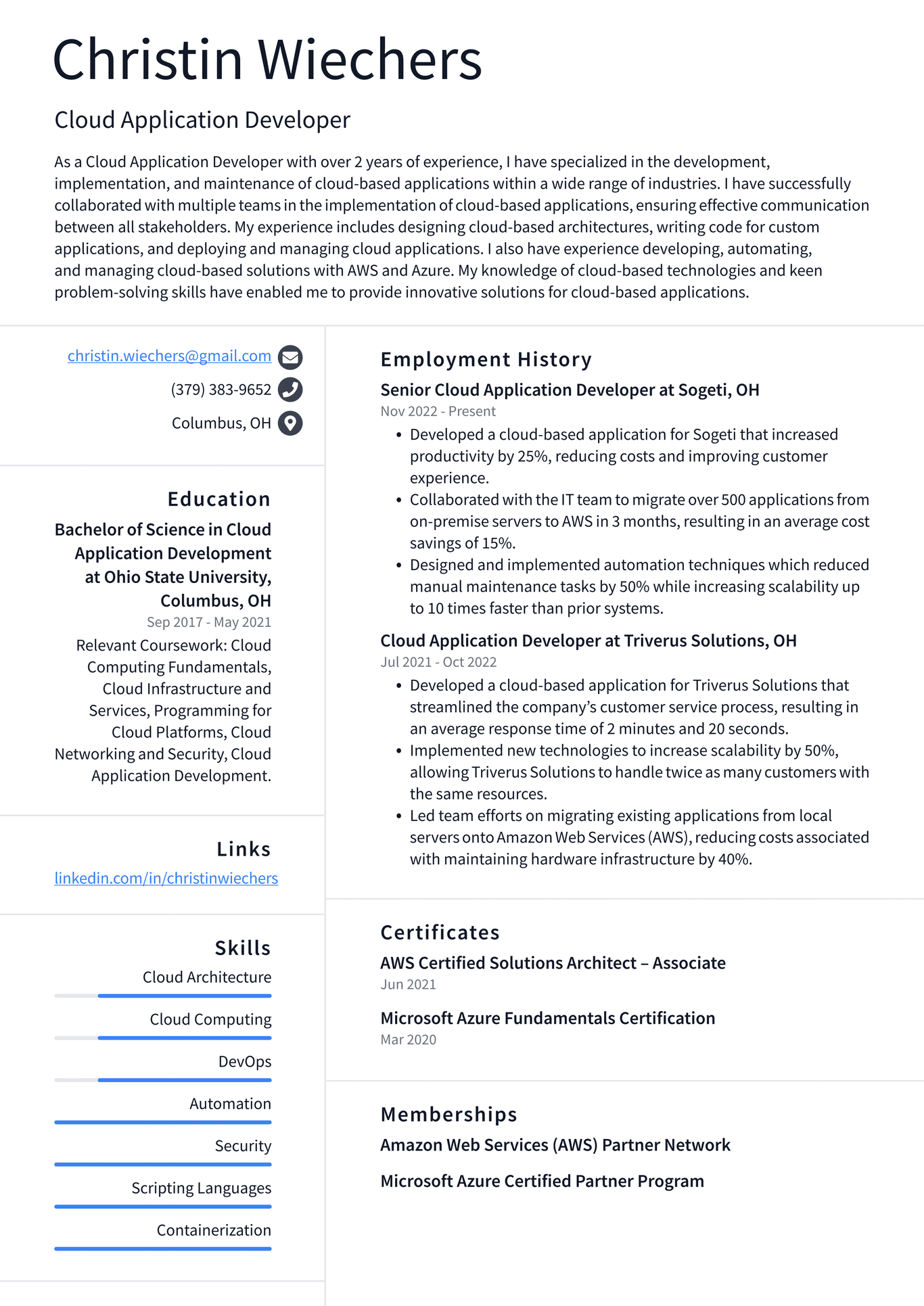 Google Cloud Application Developer Resume Examples