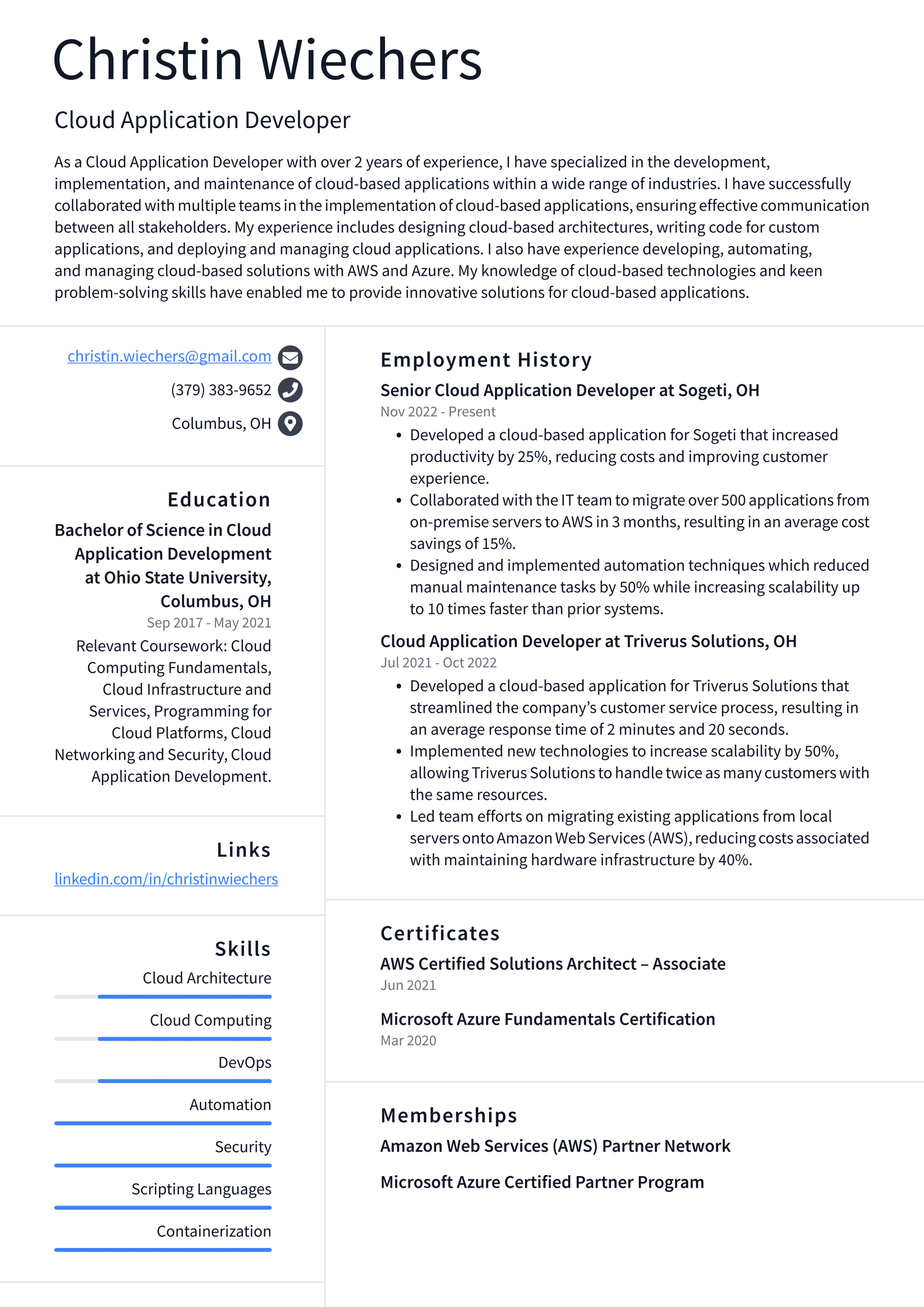Google Cloud Application Developer Resume Examples