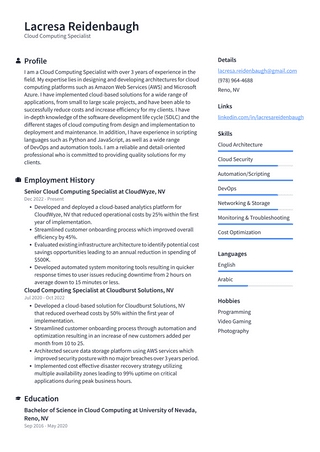 Google Cloud Computing Specialist Resume Examples