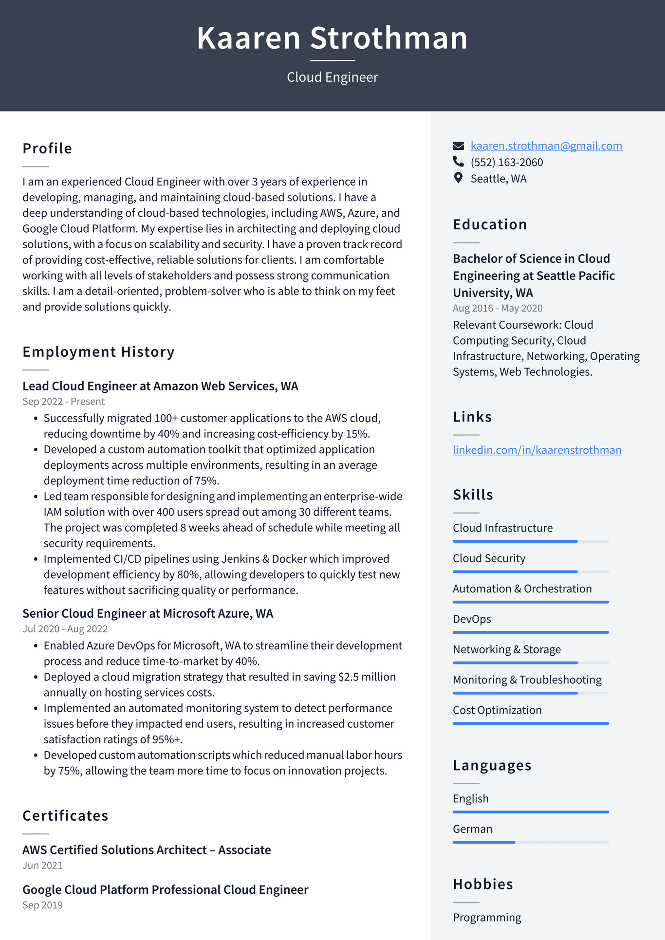 Google Cloud Engineer Resume Examples | ResumeCat