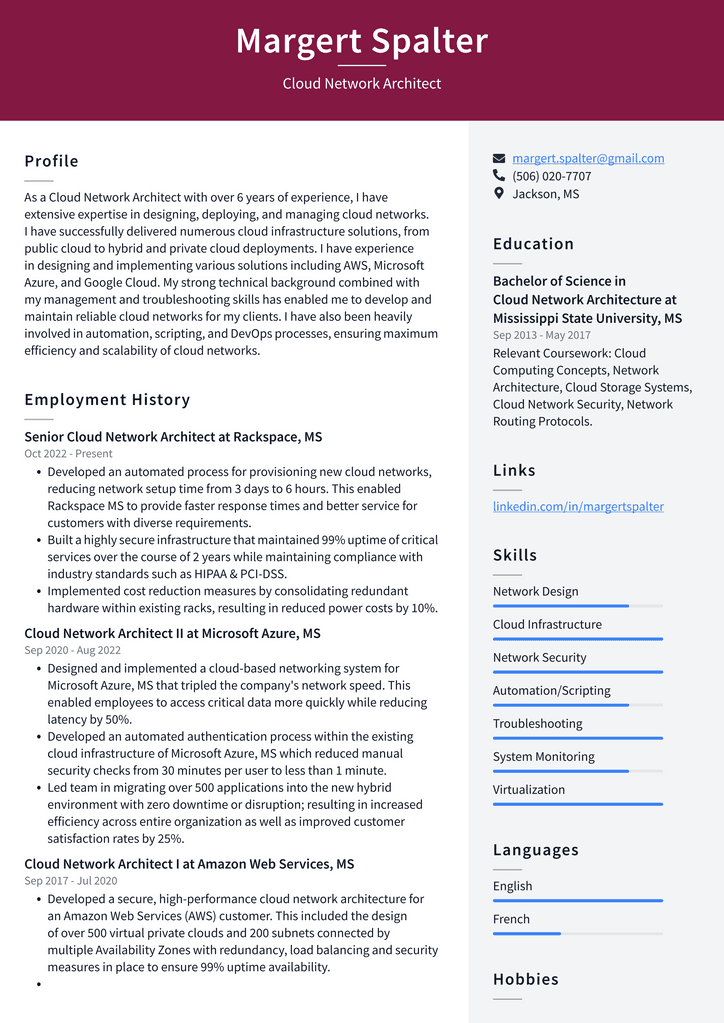 Google Cloud Network Architect Resume Examples | ResumeCat