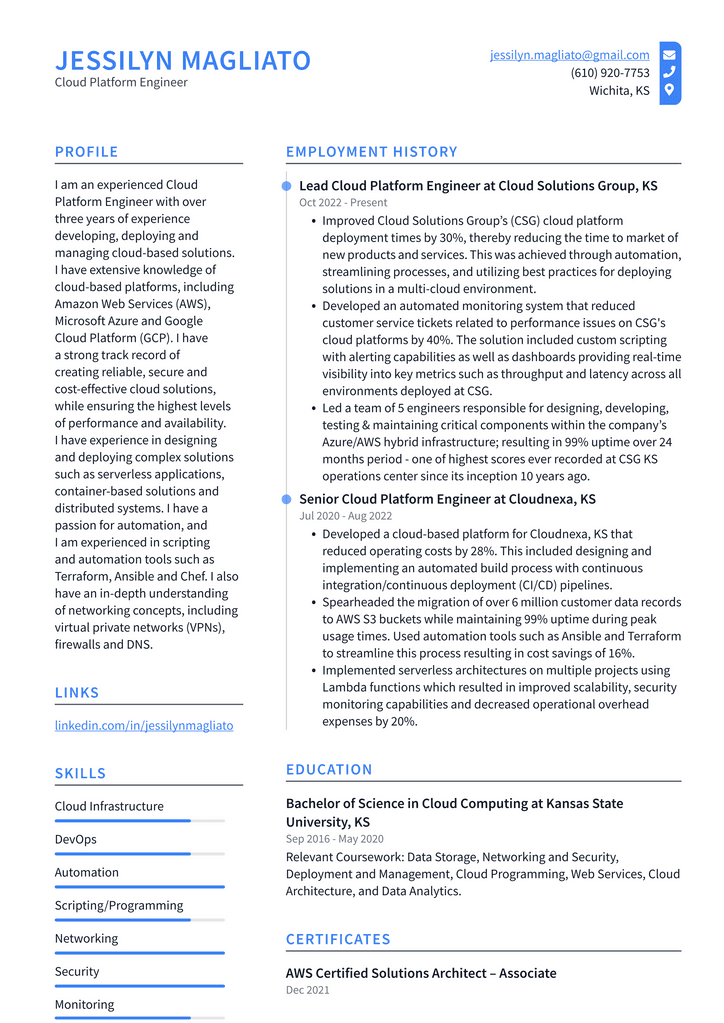 Google Cloud Platform Engineer Resume Examples | ResumeCat