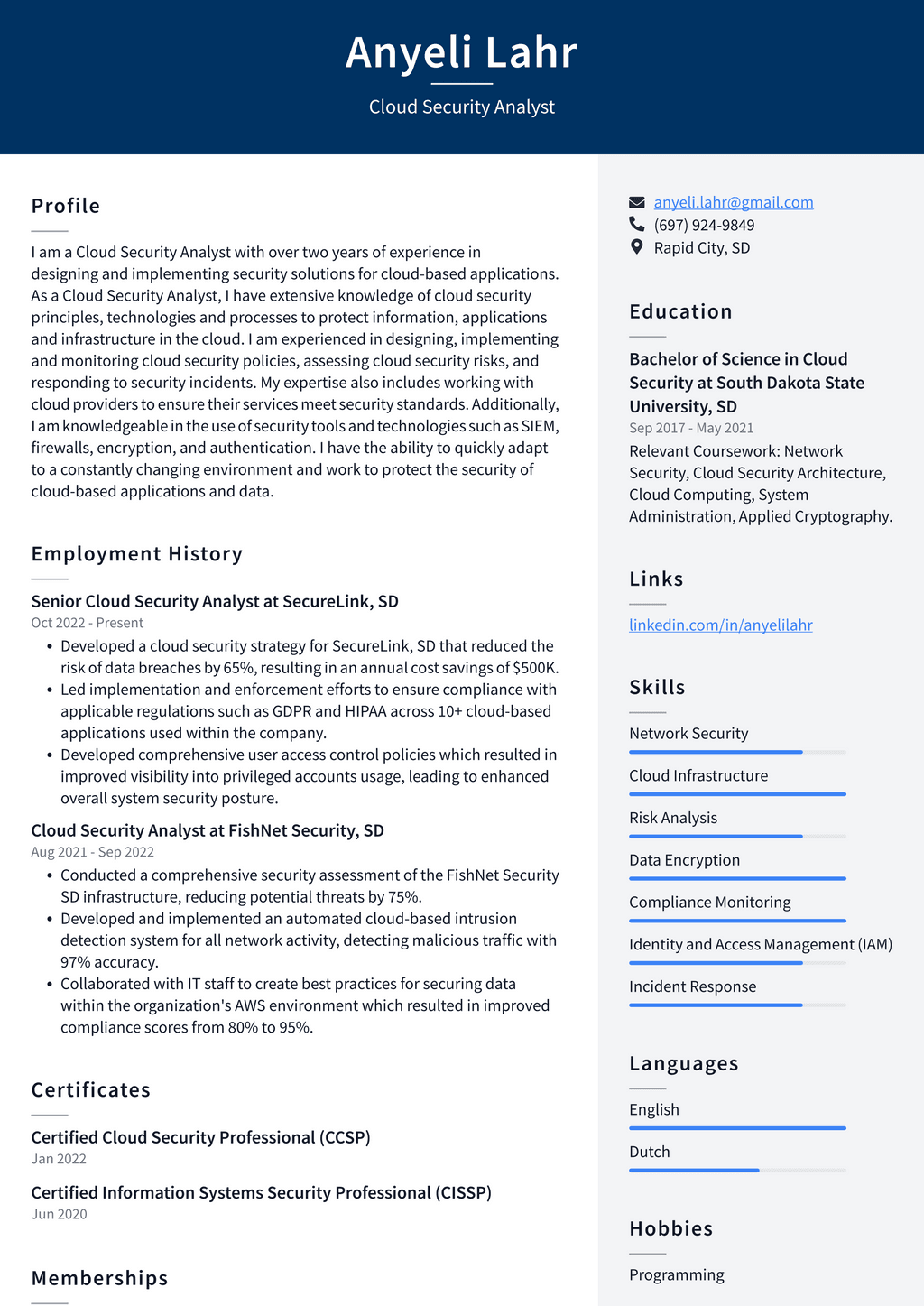 Google Cloud Security Analyst Resume Examples | ResumeCat