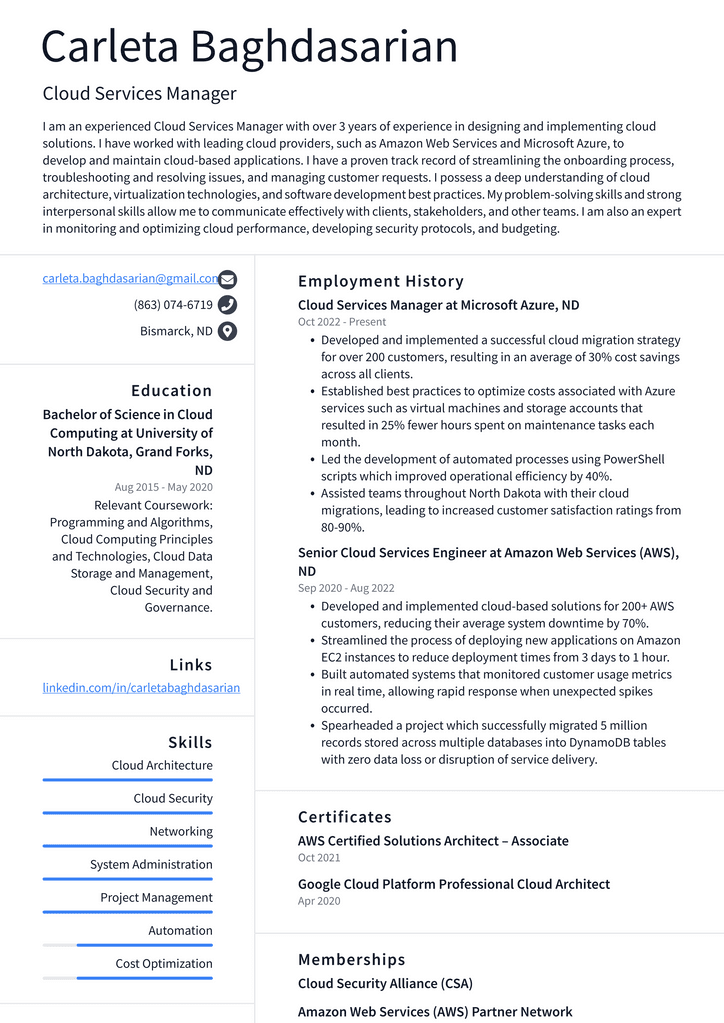 Google Cloud Services Manager Resume Examples | ResumeCat