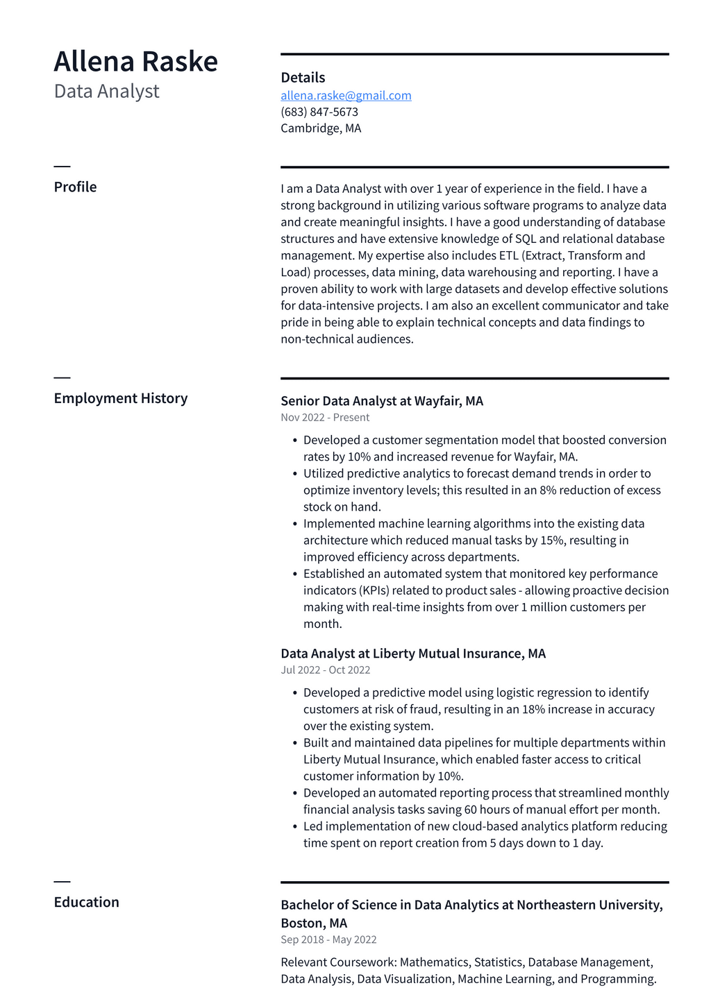 Google Data Analyst Resume Examples | ResumeCat