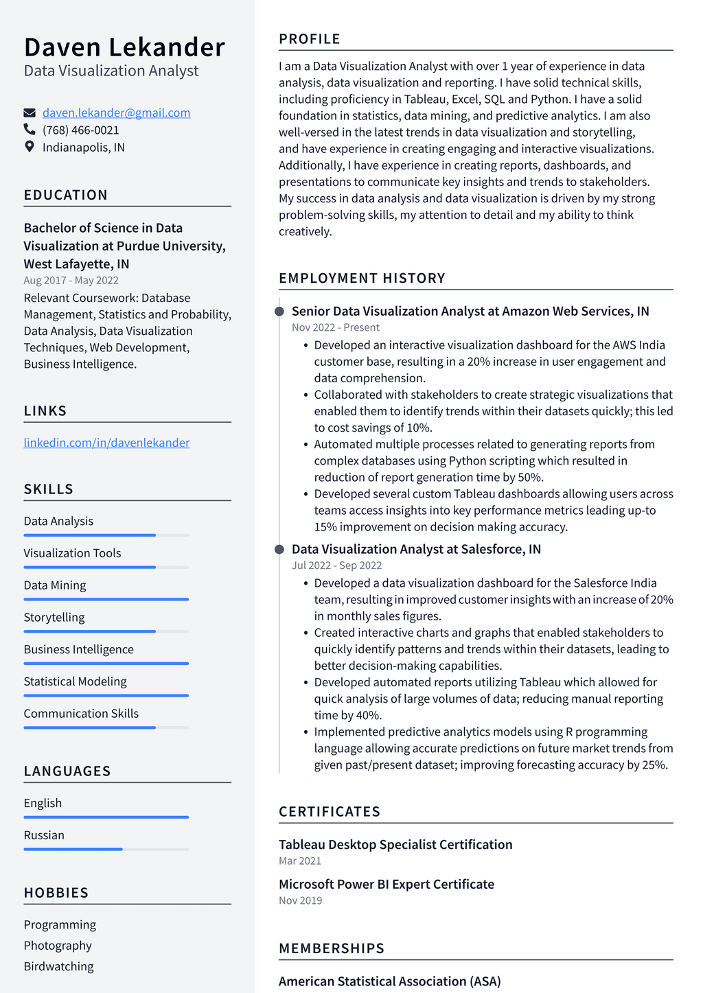 Google Data Visualization Analyst Resume Examples