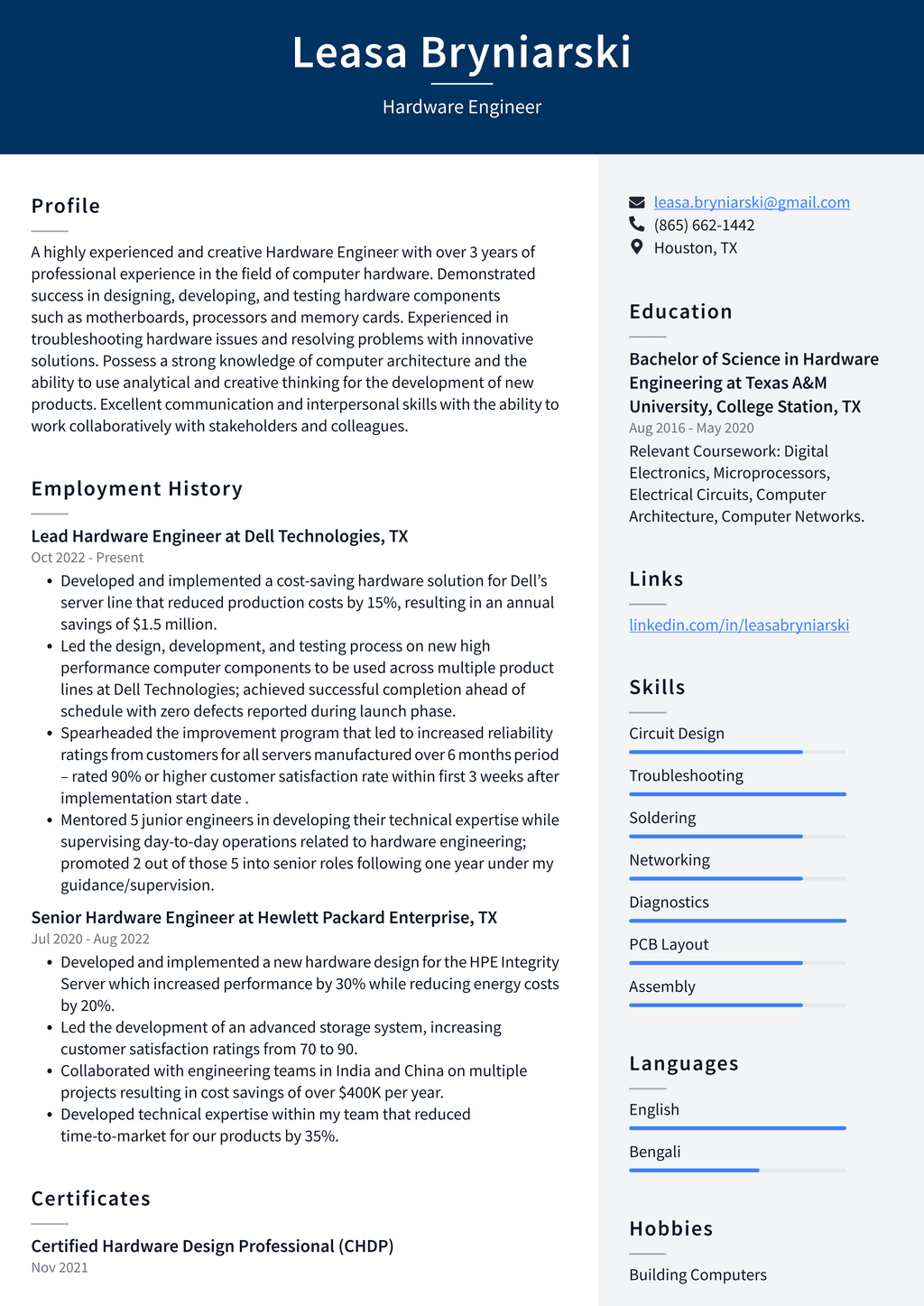 Google Hardware Engineer Resume Examples | ResumeCat