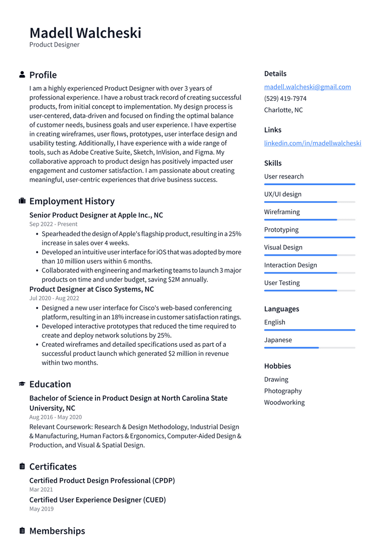 Google Product Designer Resume Examples | ResumeCat