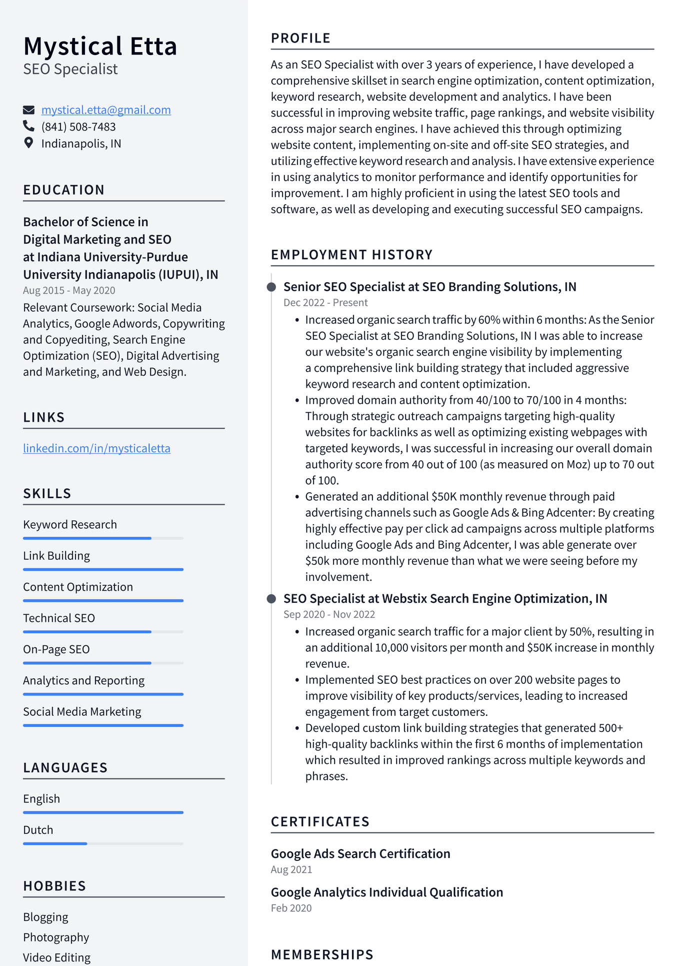 Google SEO Specialist Resume Examples | ResumeCat