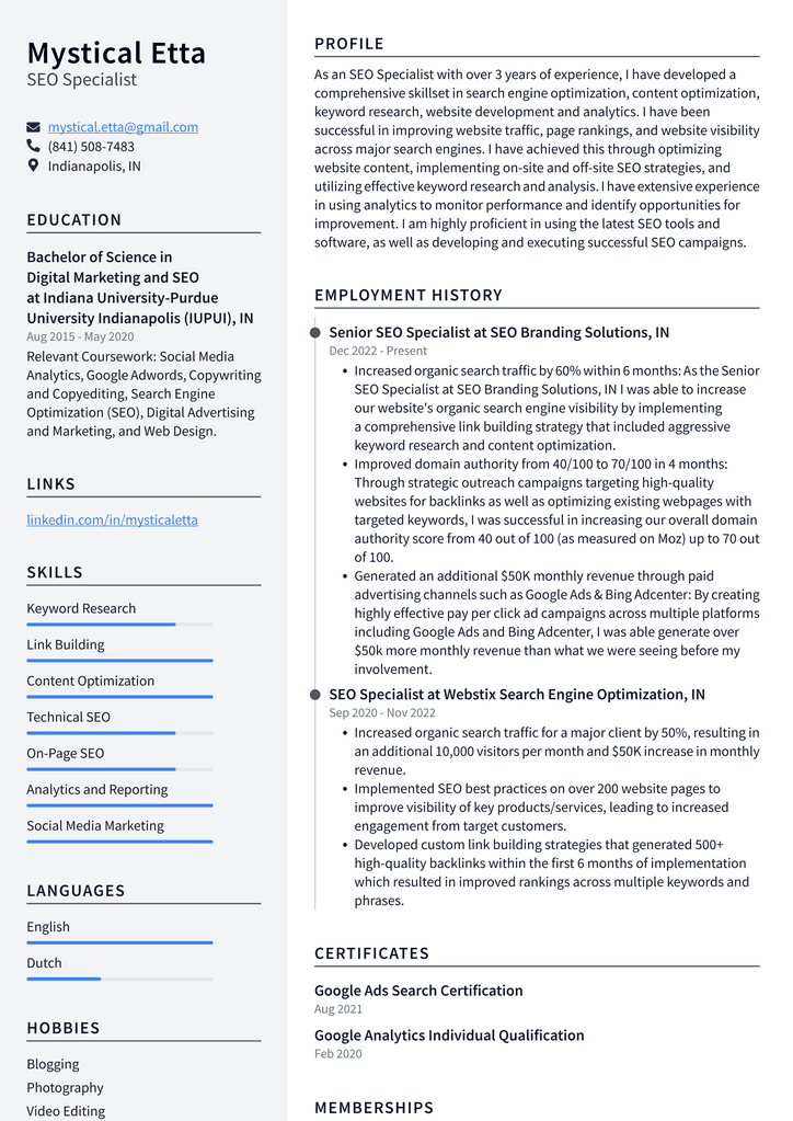 Google SEO Specialist Resume Examples | ResumeCat