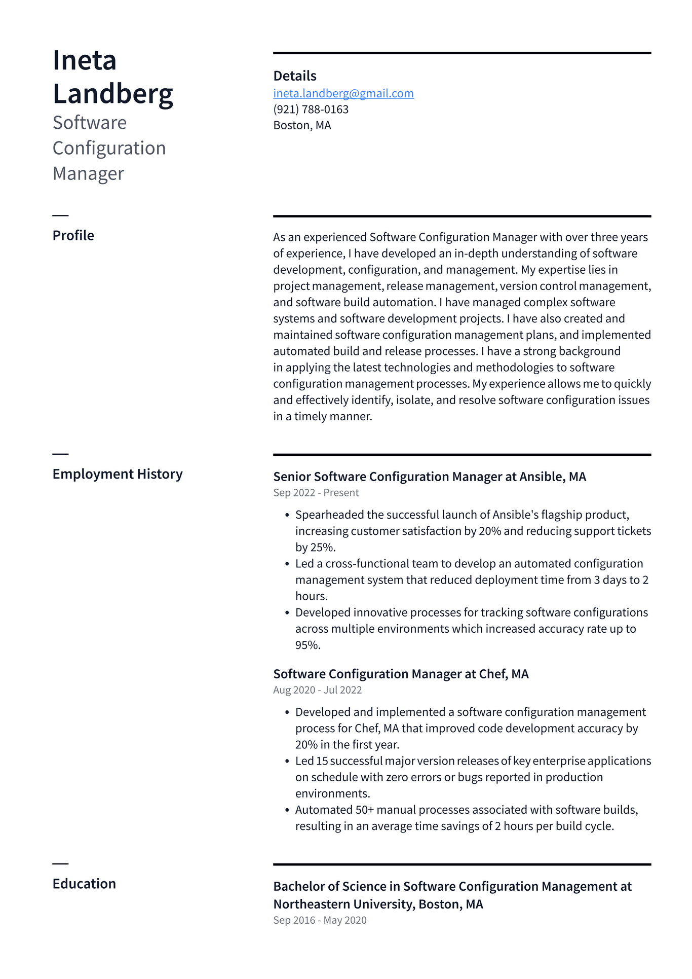 Google Software Configuration Manager Resume Examples