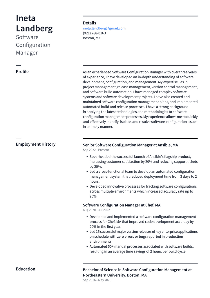 Google Software Configuration Manager Resume Examples