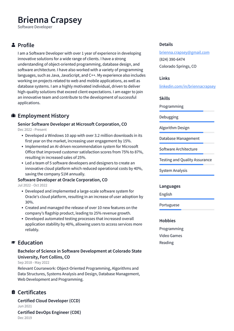 Google Software Developer Resume Examples | ResumeCat