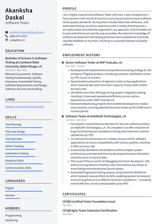 Google Software Tester Resume Examples | ResumeCat
